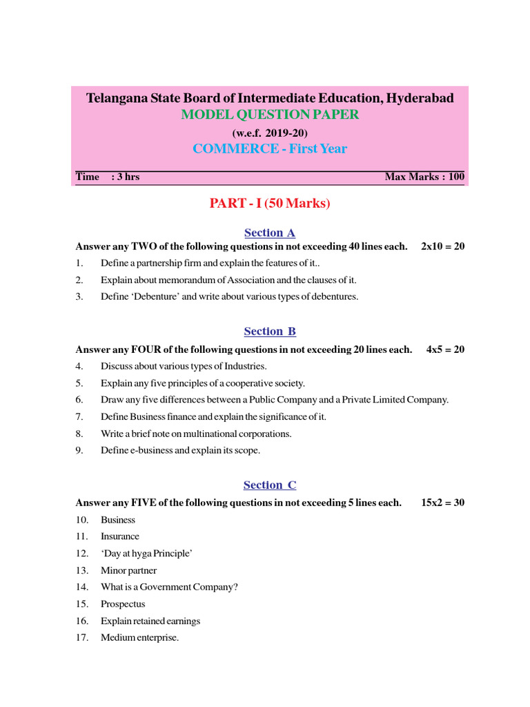 TS Inter 1st Year Commerce Syllabus | PDF | Cheque | Banks