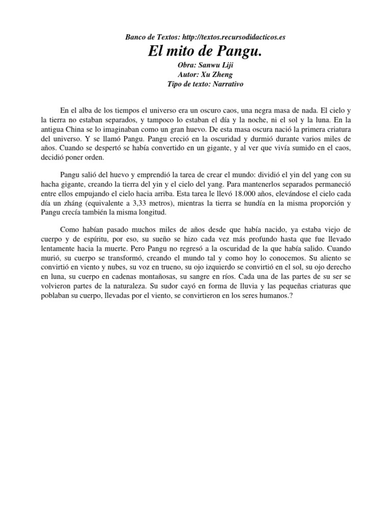 Mito Cosmogónico Chino de Pangu. | PDF