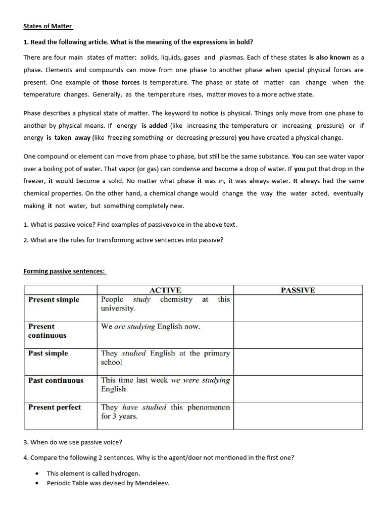 Passive Exercise | PDF | Phase (Matter) | Plasma (Physics)