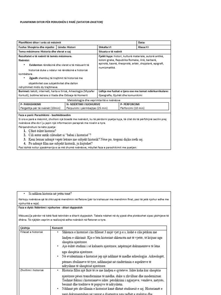 Planifikimi Ditor Për Periudhën e Parë 1 | PDF