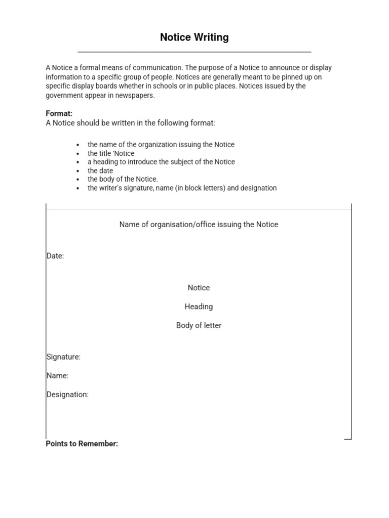 Notice Writing: Format | PDF