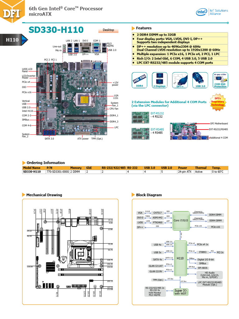 DFI SD330 H110 microATX DataSheet | PDF | Computer Hardware | Information And Communications ...