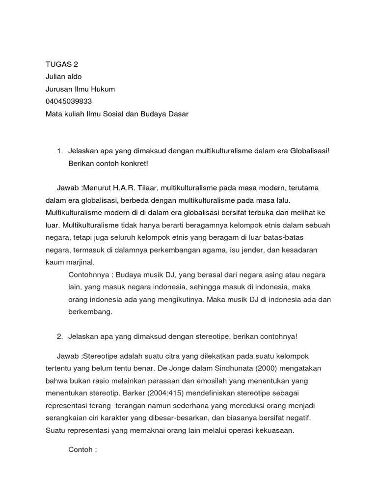 TUGAS 2 Ilmu Sosial Dan Budaya | PDF