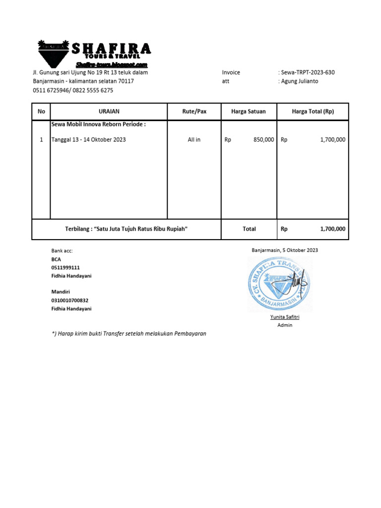 Invoice Sewa Mobil Innova | PDF