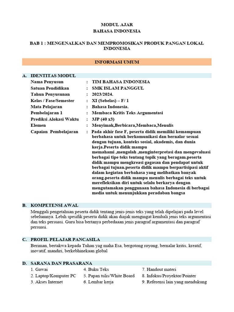 MA Bab 1-Mengenalkan Dan Mempromosikan Produk Pangan Lokal Indonesia | PDF