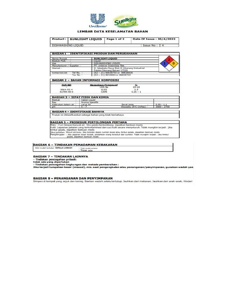 MSDS Sunlight | PDF