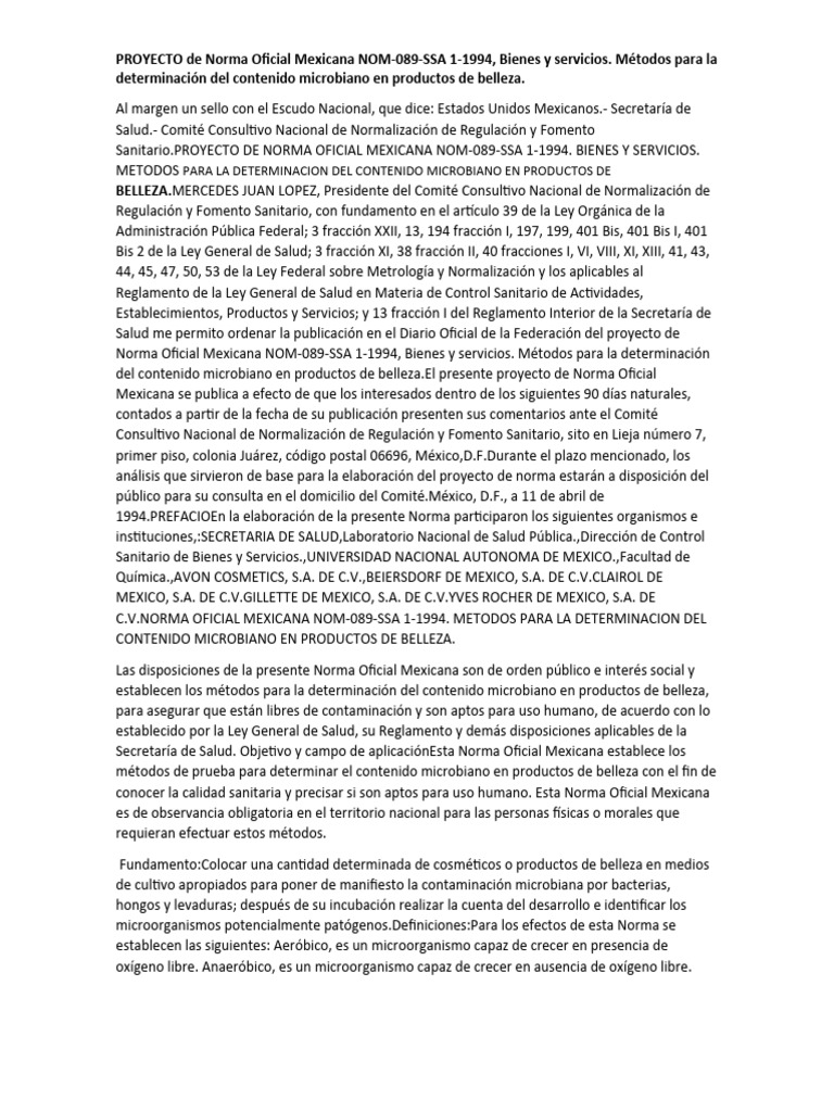 Norma NOM-089-SSA 1-1994: Microbios en Belleza | PDF | Microorganismo | Hongo