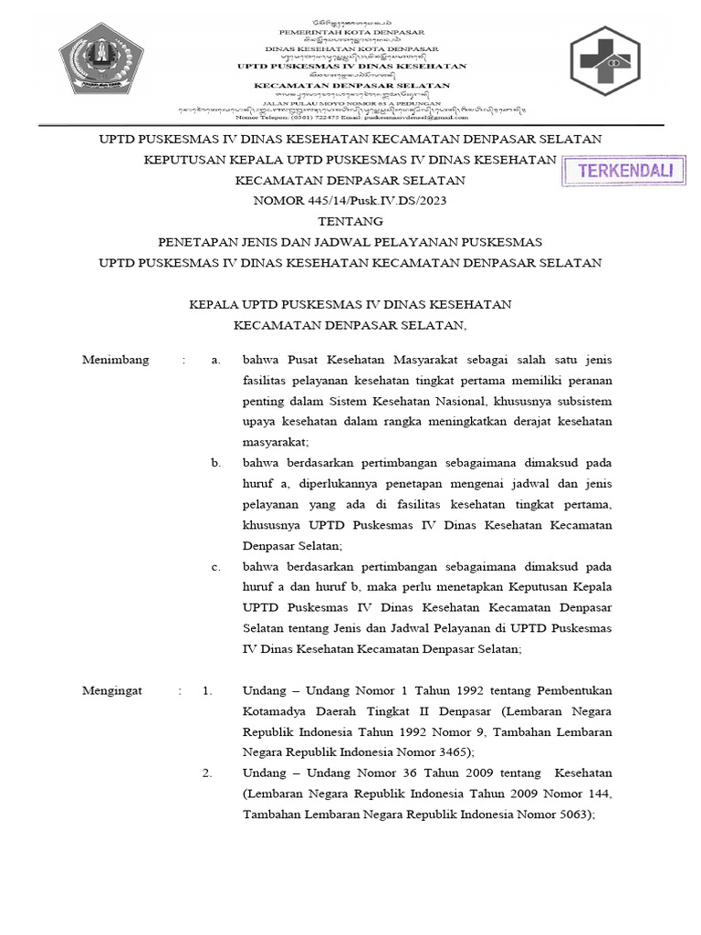 (2023) Jenis Dan Jadwal Pelayanan Puskesmas | PDF