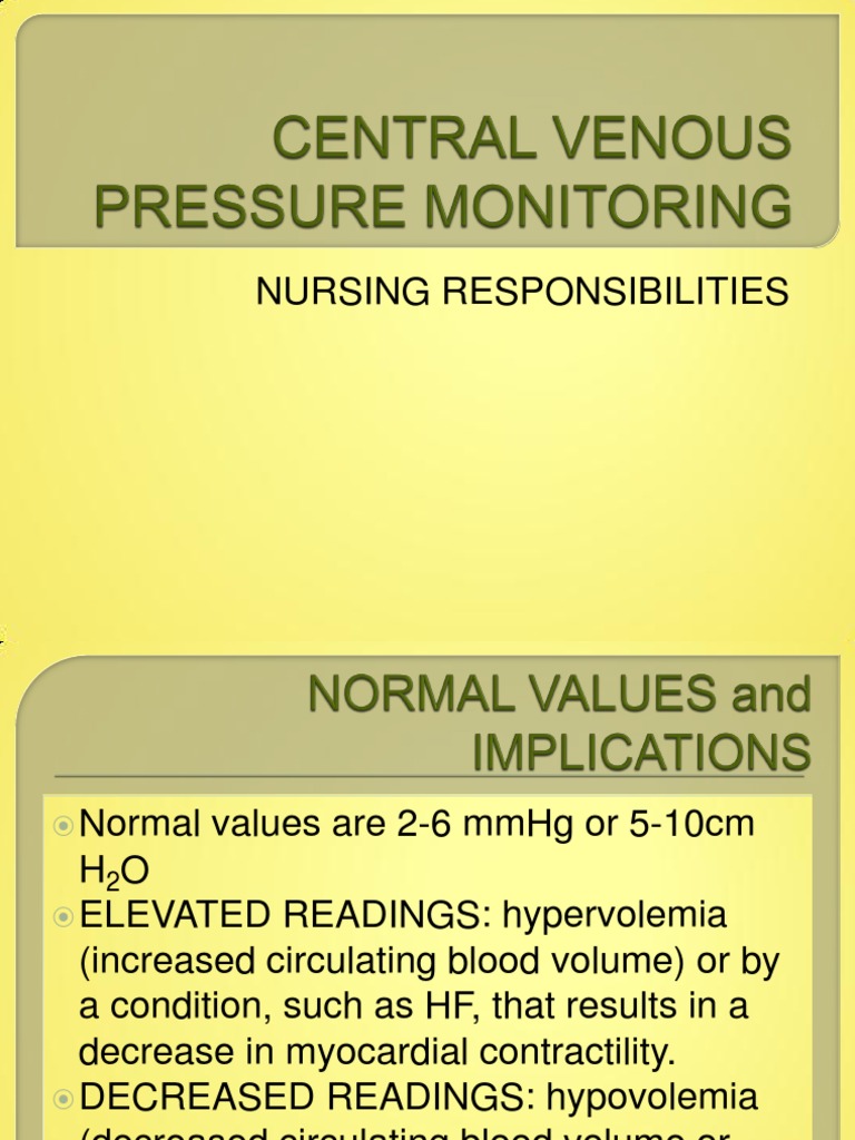 Central Venous Pressure Monitoring PDF Intravenous Therapy