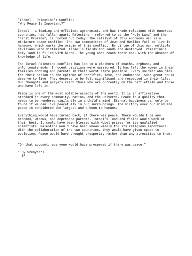 Israel-Palestine Conflict: The Need for Peace | PDF | Religion ...