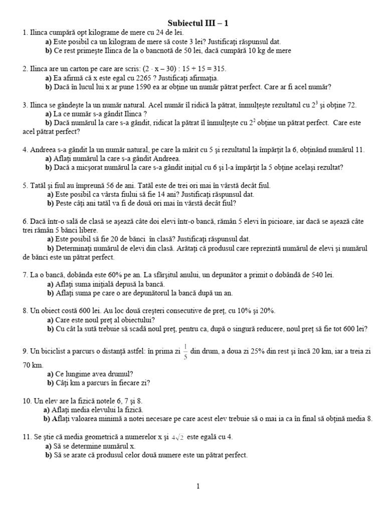 Subiectul III 1 | PDF