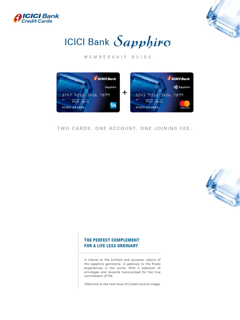 ICICI Bank Sapphiro Credit Cards Membership Kit | PDF | Credit Card ...