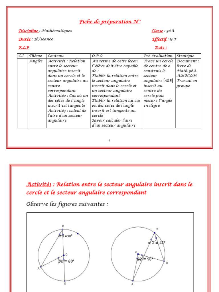 Calcul de l'aire des secteurs angulaires | PDF | Angle | Cercle