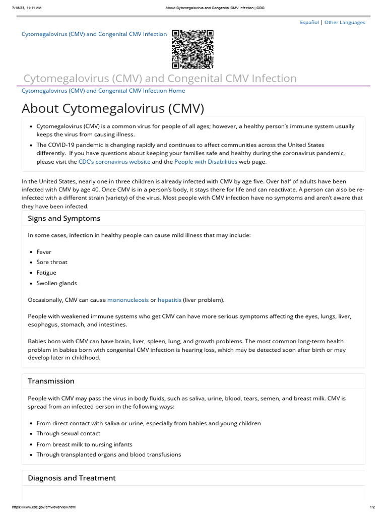 About Cytomegalovirus and Congenital CMV Infection - CDC | PDF | Medicine | Veterinary Medicine