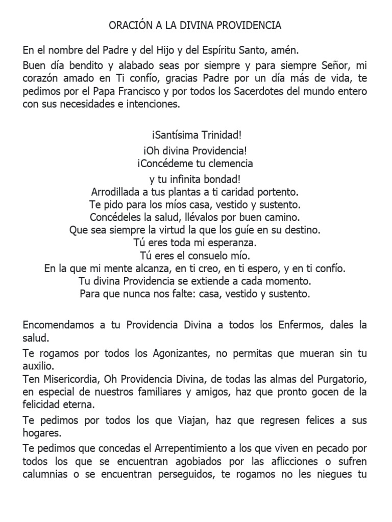 Oración A La Divina Providencia | PDF | orador del Señor | Dios