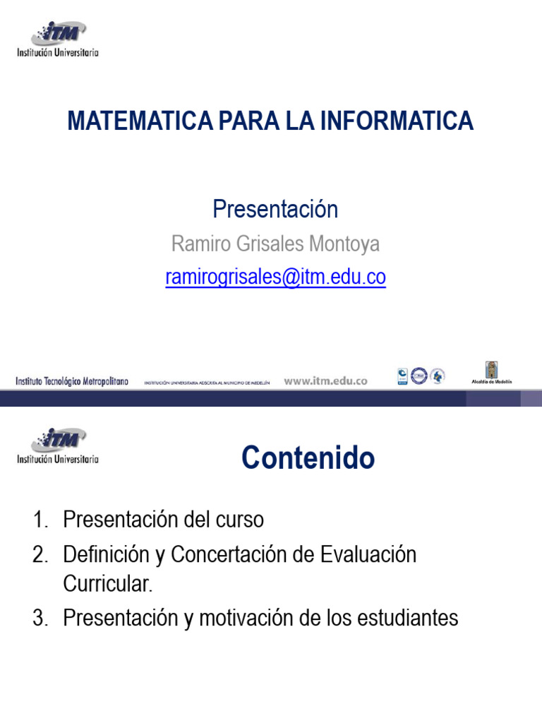 Semana 01 - Presentación Curso Matematica para Informatica | PDF