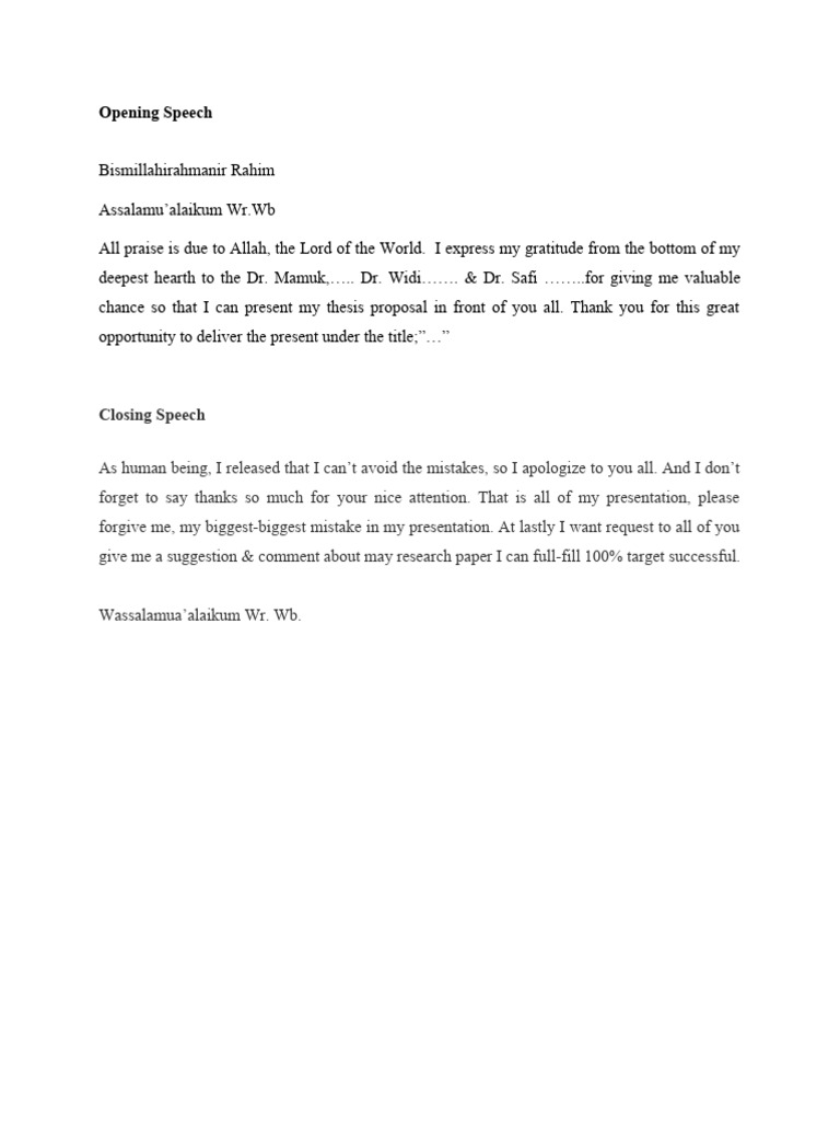 Opening Speech For Seminar Proposal | PDF