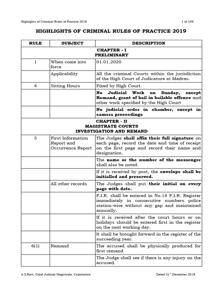 Criminal Rules of Practice 2019 by Jud - Ravi | PDF | Bail | Magistrate