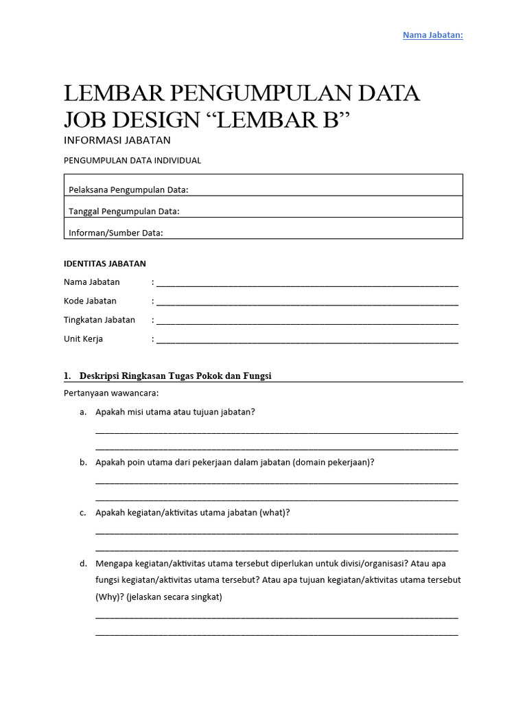 Form Pengumpulan Data B | PDF