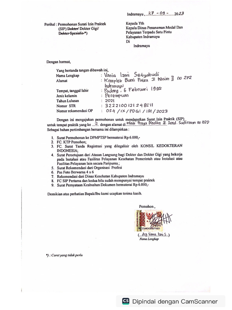 Surat Permohonan Ke DPMPTSP | PDF