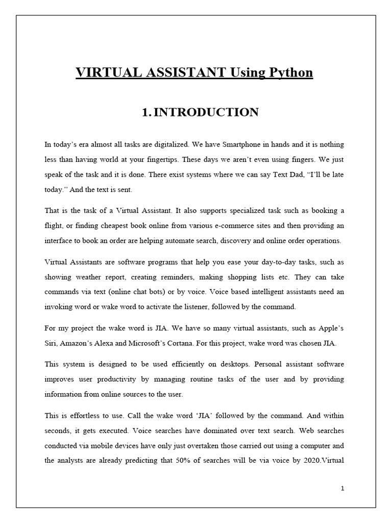 VIRTUAL ASSISTANT Python | PDF | Siri | Speech Recognition