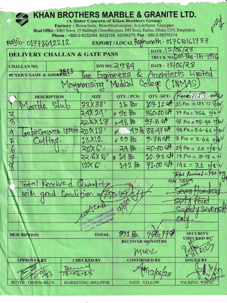 Marble Challan-Khan and Brothers-1 | PDF