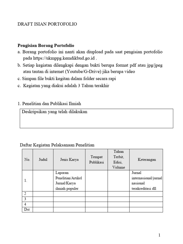 Draft Isian Portofolio | PDF