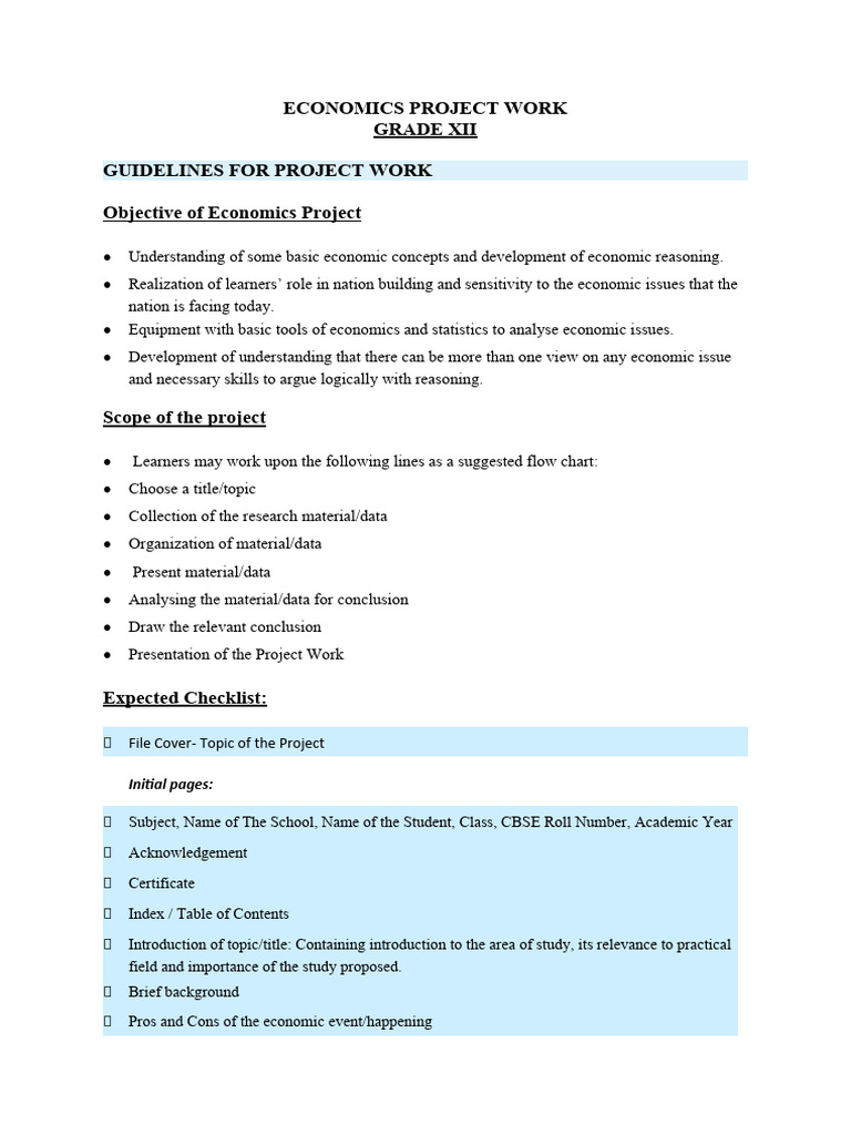 Economics Project Work Guidelines 2022-23 | PDF | Data | Economics