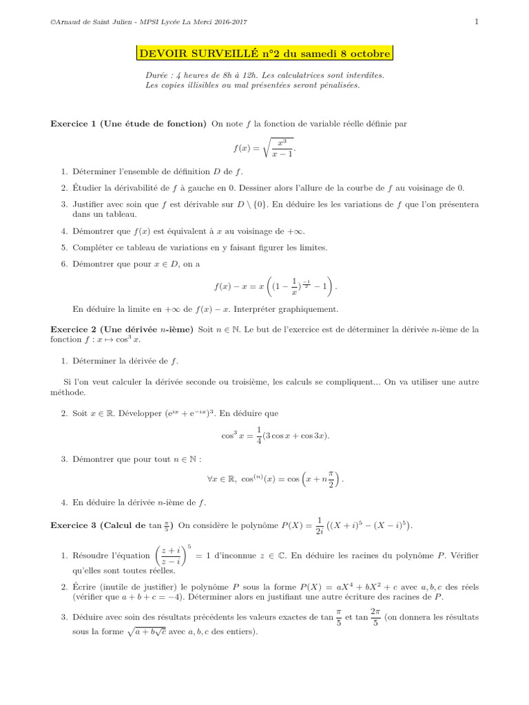 Devoir 2 Complexes Et Fonctions | PDF | Zéro d'une fonction | Polynôme