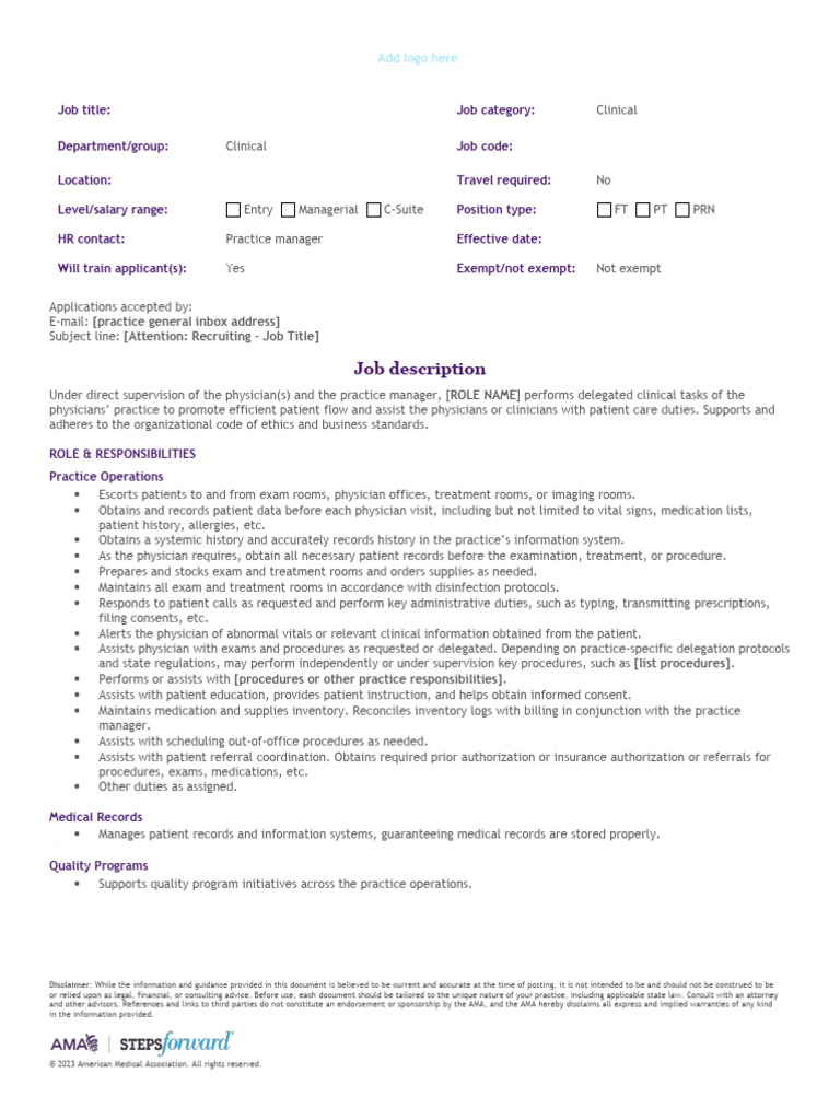 Steps Forward Clinical Job Description | PDF | Physician | Medical Record