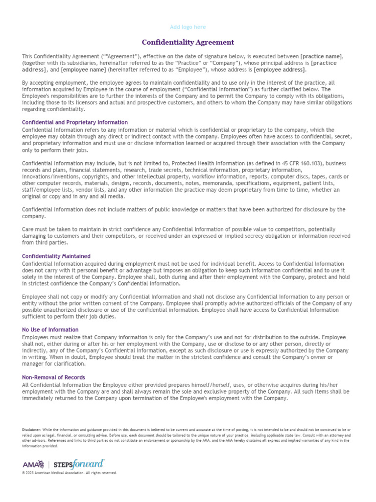 Steps Forward Confidentiality Agreement | PDF | Confidentiality | Trade Secret