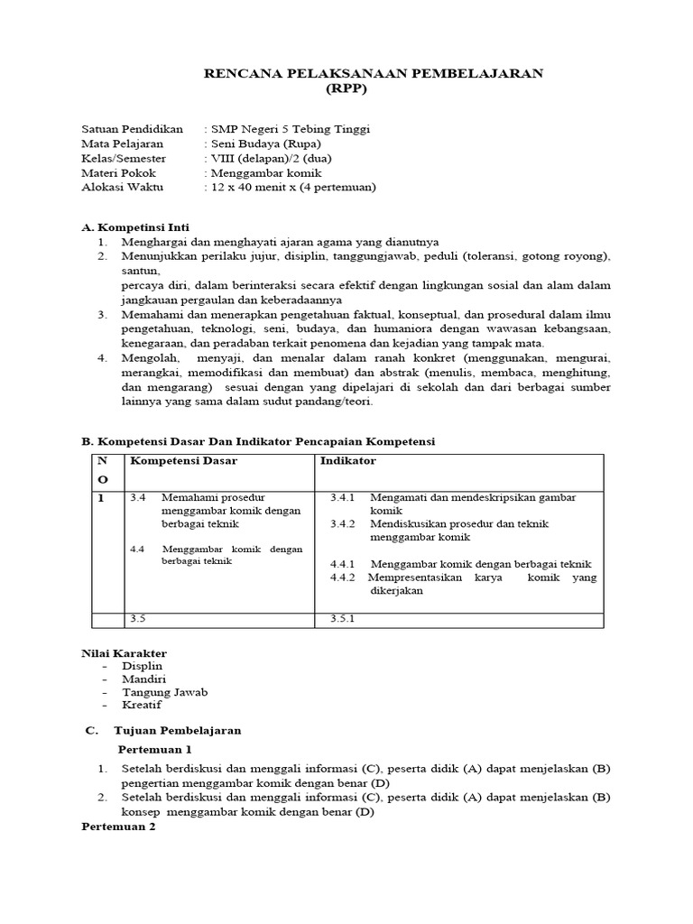 RPP Kelas Viii Seni Rupa 2 | PDF | Karier & Perkembangan | Seni
