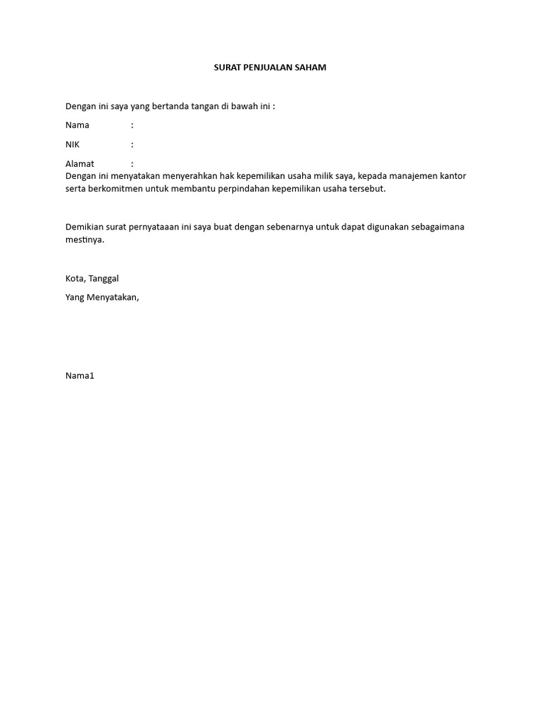 Surat Penjualan Saham | PDF