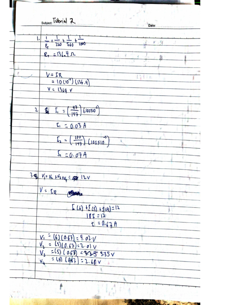 Electrical Engineering Tutorial 2 and 3 | PDF