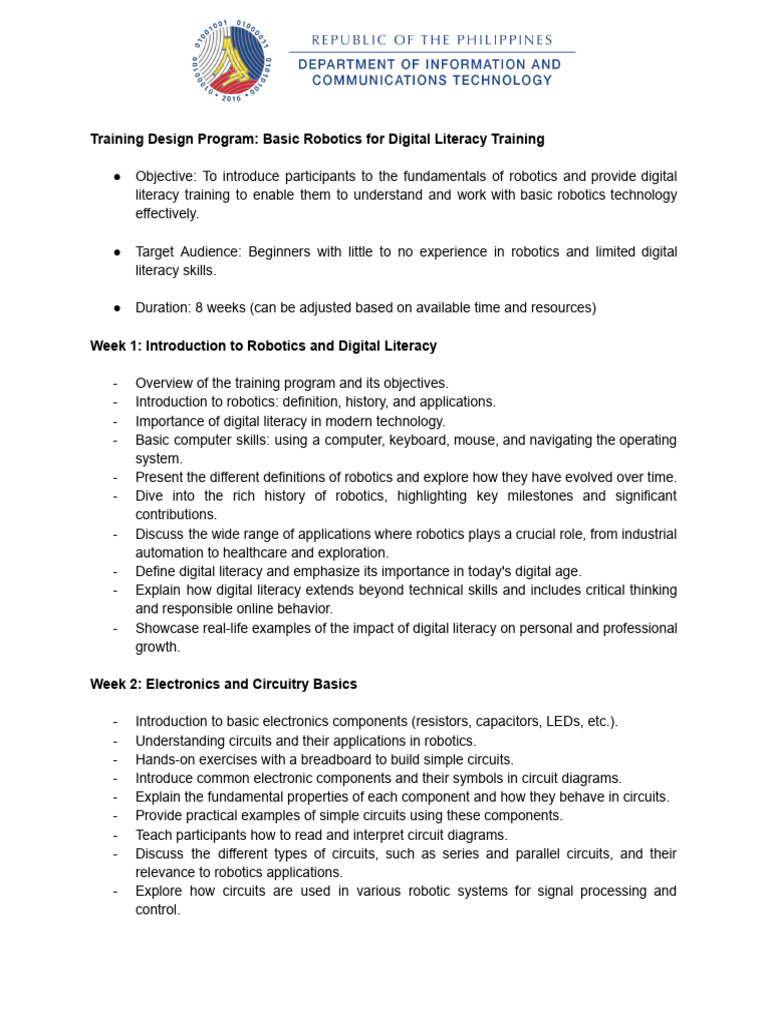 Training Program For Robotics | PDF | Robotics | Computer Programming