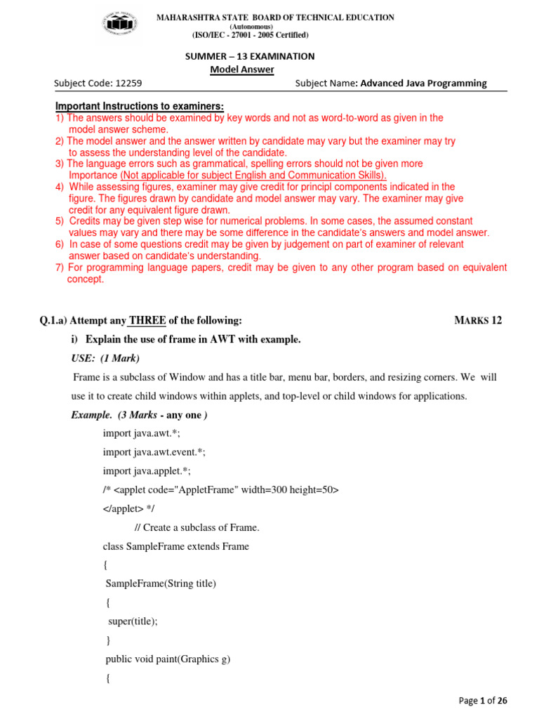Silo - Tips - Summer 13 Examination Model Answer Subject Name Advanced Java Programming | PDF ...