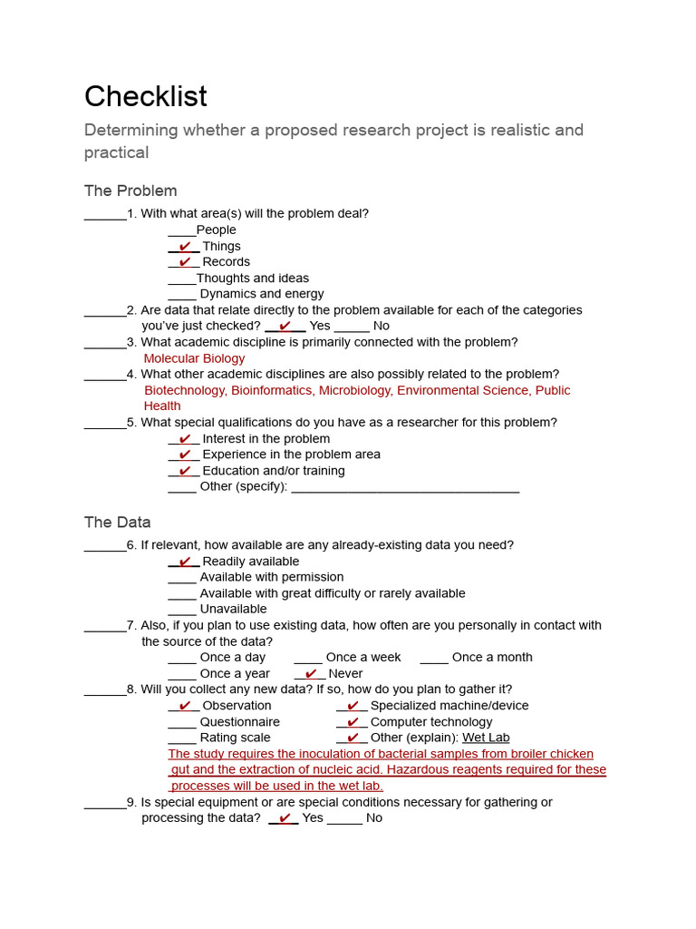 Checklist - Practicality of Research Project - Corpuz - Mendel | PDF ...