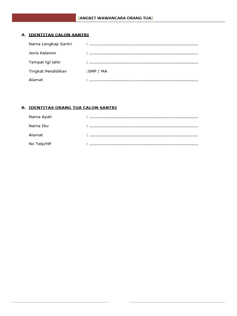 Form Wawancara Orang Tua | PDF