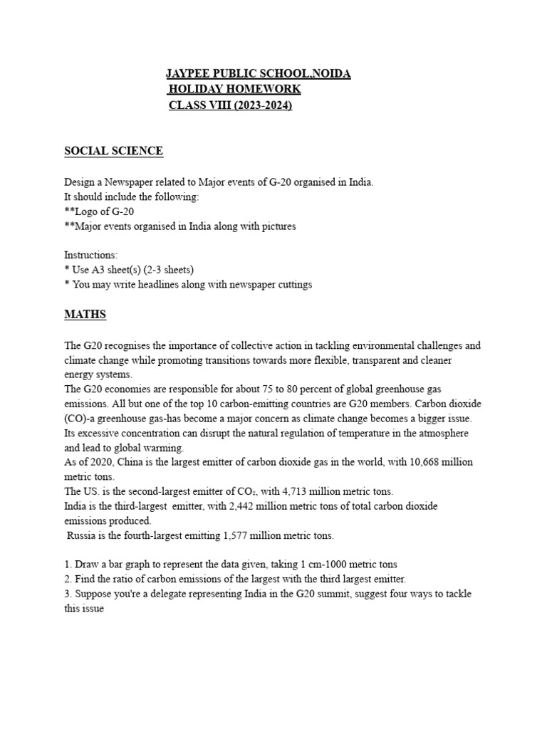 Class 8 Holiday Homework | PDF