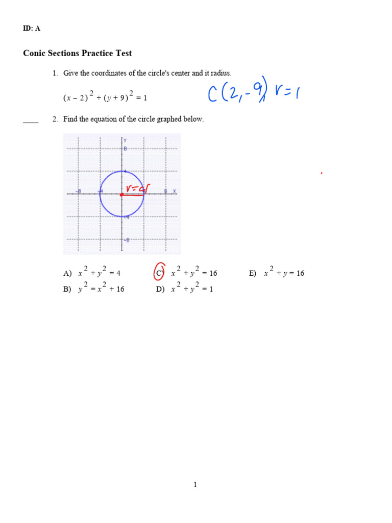 Conic Sections With Key | PDF | Geometry | Geometric Shapes