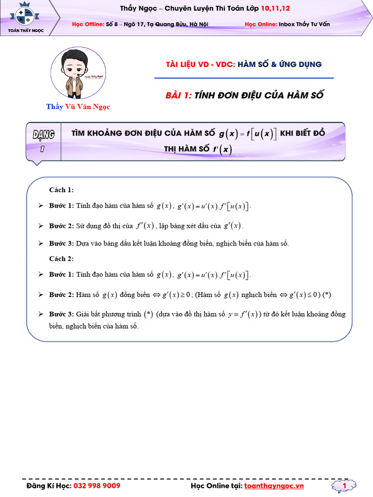 (Vũ Văn Ngọc) VD - VDC chương Hàm số Phần 1 | PDF
