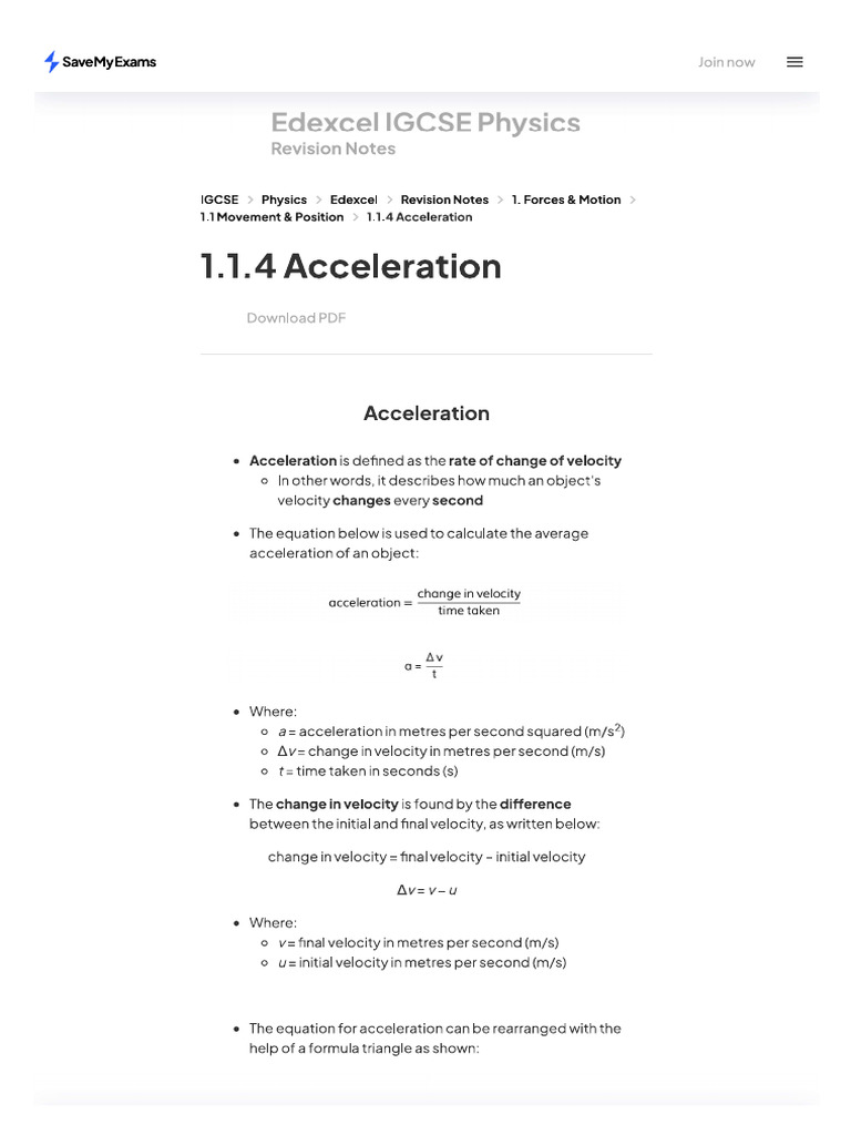 Acceleration Igcse Pdf