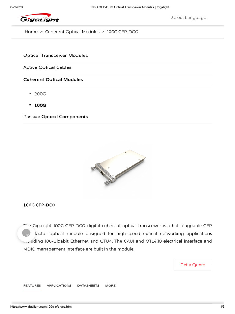 100G CFP-DCO Optical Transceiver Modules - Gigalight | PDF | Ethernet ...