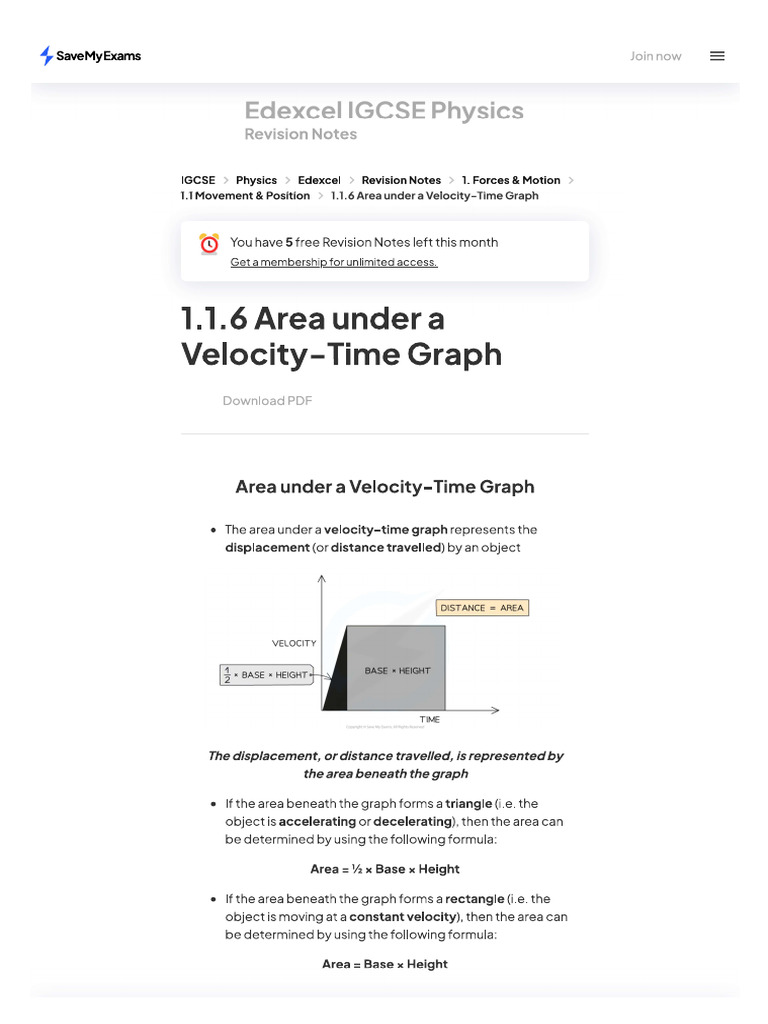 Area Under A Velocity-Time Graph (IGCSE Physics) | PDF