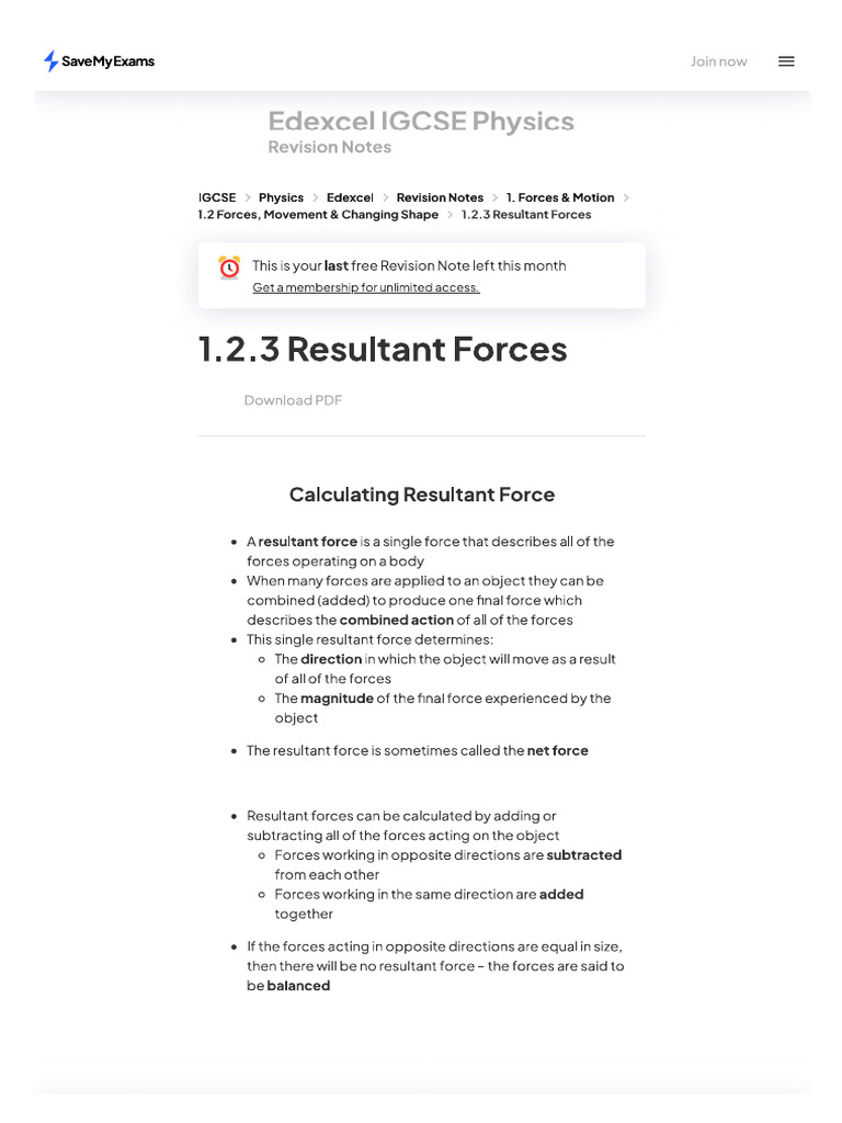 Calculating Resultant Force (IGCSE) | PDF