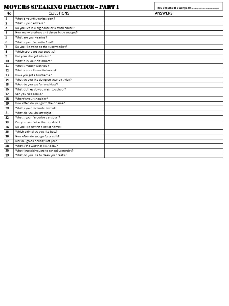 Movers Speaking | PDF