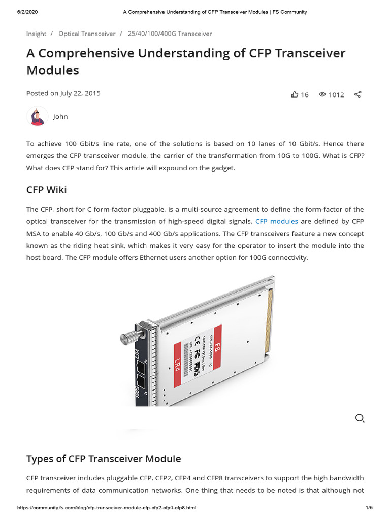 A Comprehensive Understanding of CFP Transceiver Modules - FS Community | PDF | Wavelength ...
