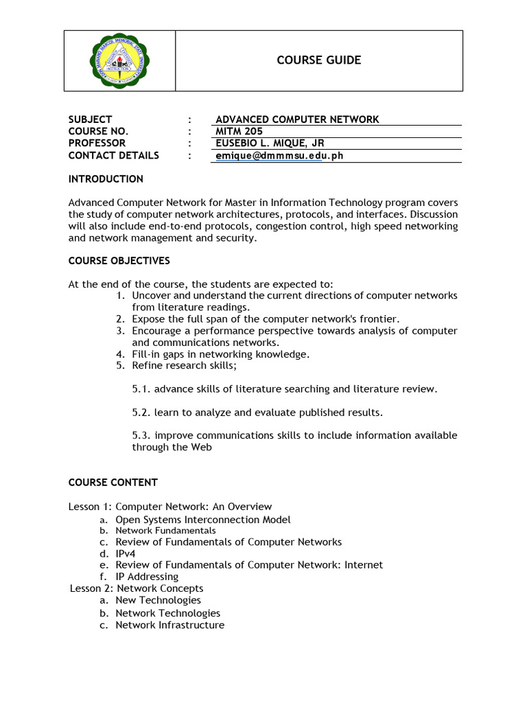 Course Guide | PDF | Computer Network | Internet Protocols