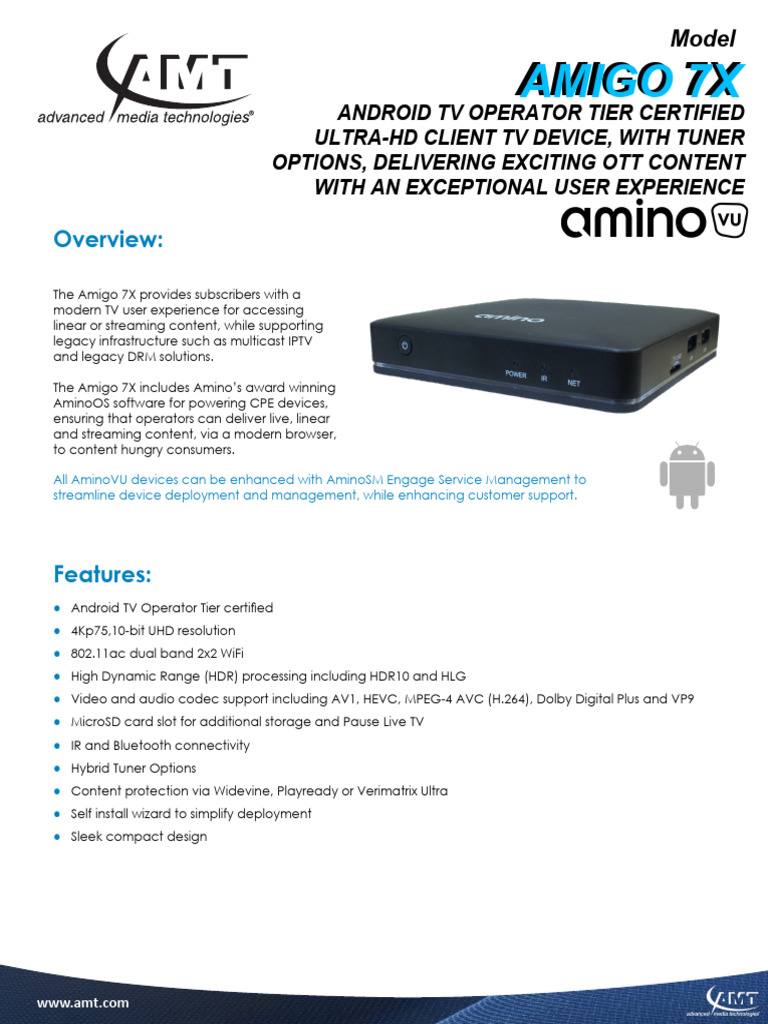 AminoVU Amigo 7X Datasheet - Dec 2019 | PDF | Hdmi | Video