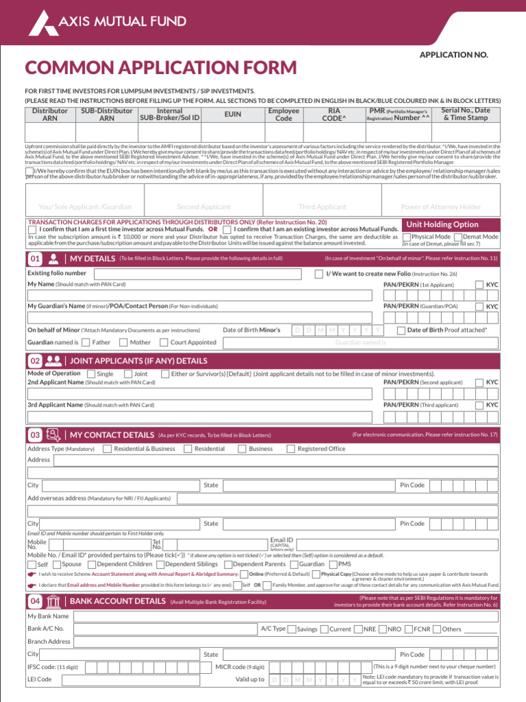 AXIS-New Common Application Form 2023 1 | PDF | Cheque | Mutual Funds